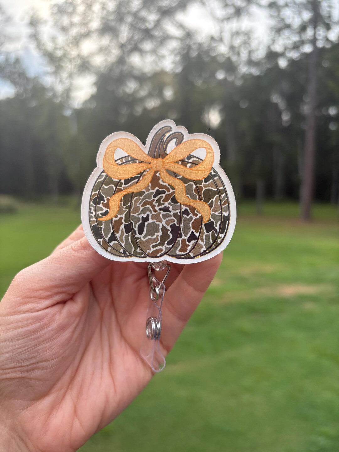 ID Holder/badge Reel/popsocket - Camouflage Pumpkin - Etsy