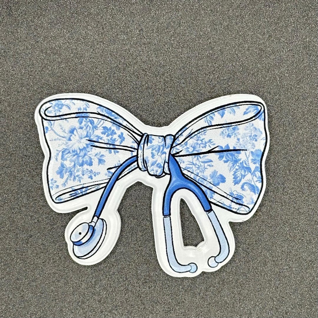 ID Holder/badge Reel/popsocket - Blue Floral Bow With Stethoscope - Etsy