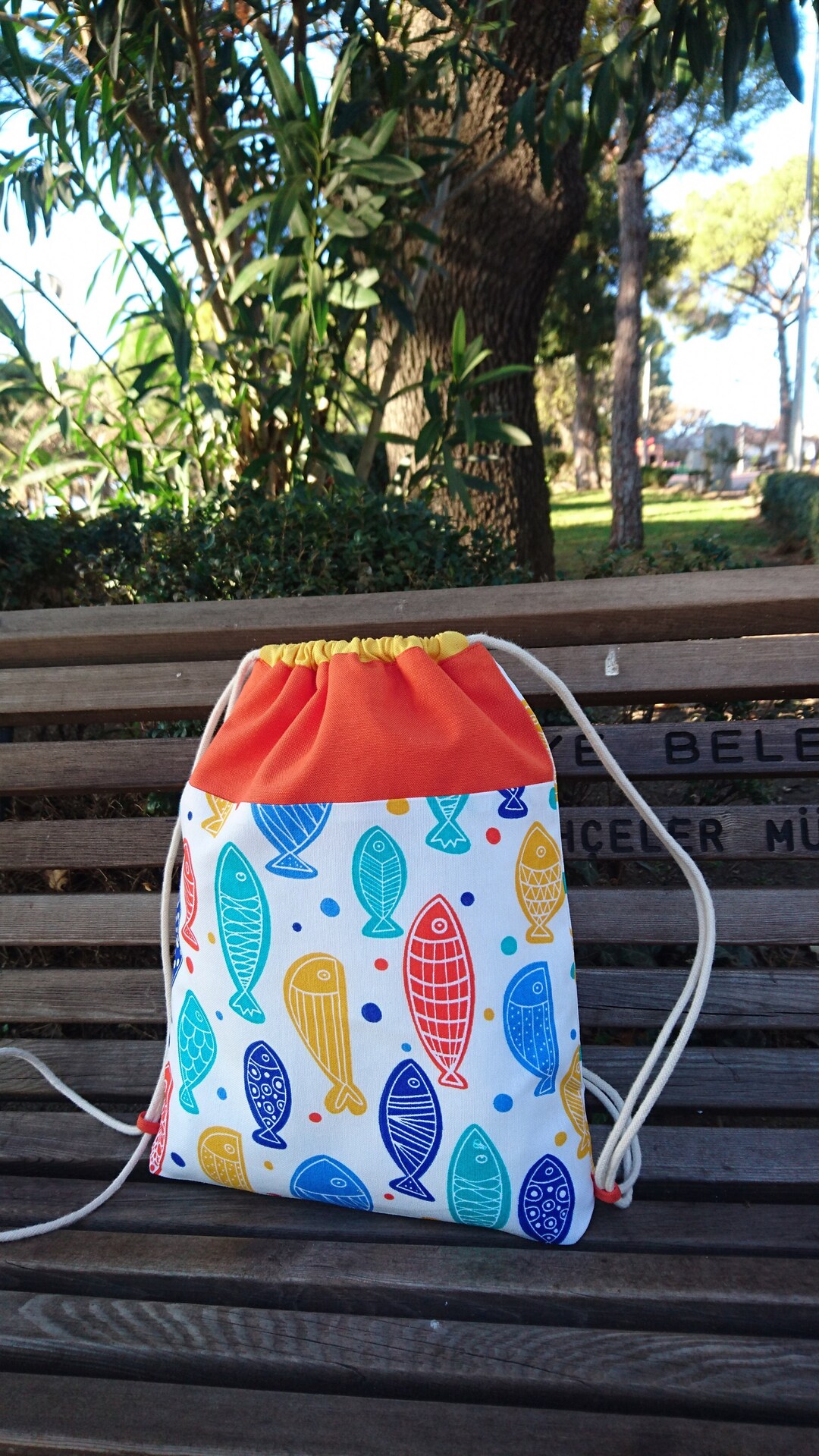 Cotton Drawstring Backpack for Kids. Fully Lined, Handmade. Bag for ...