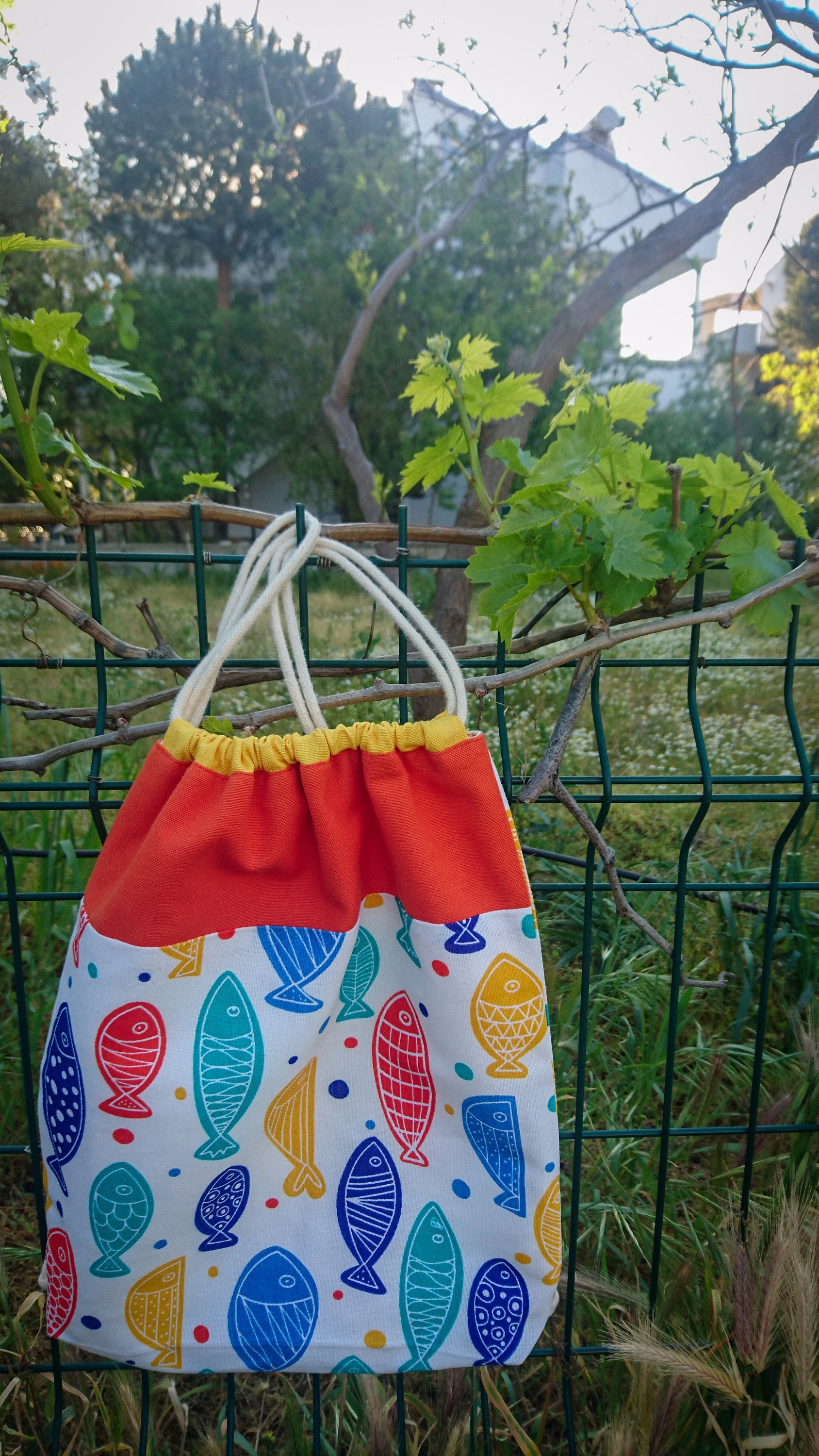 Cotton Drawstring Backpack for Kids. Fully Lined, Handmade. Bag for ...