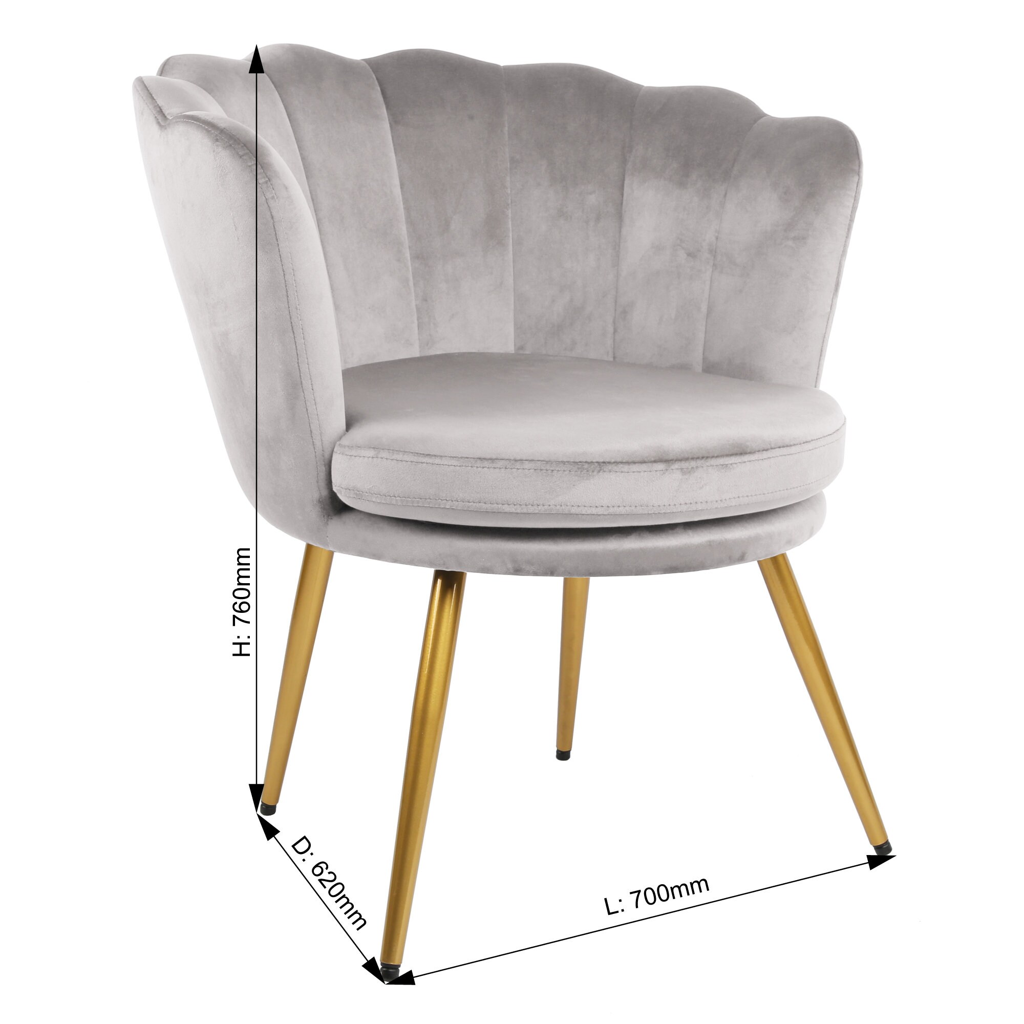 Silver Grey Velvet Accent Chair With Petal Back Scallop Armchair Gold ...