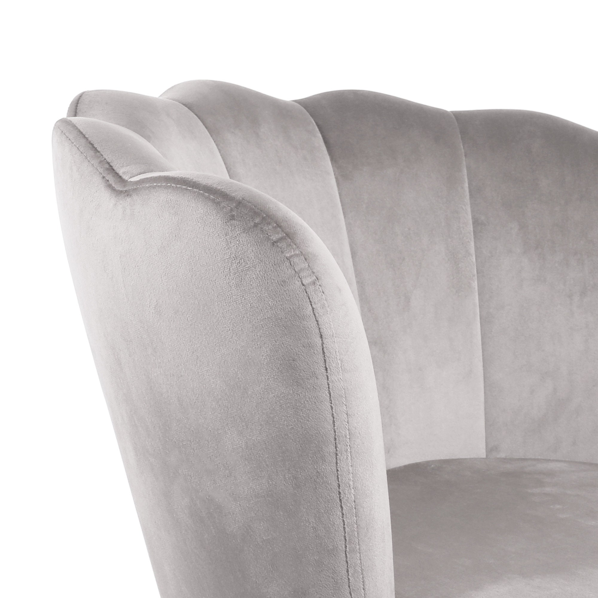 Silver Grey Velvet Accent Chair With Petal Back Scallop Armchair Gold ...