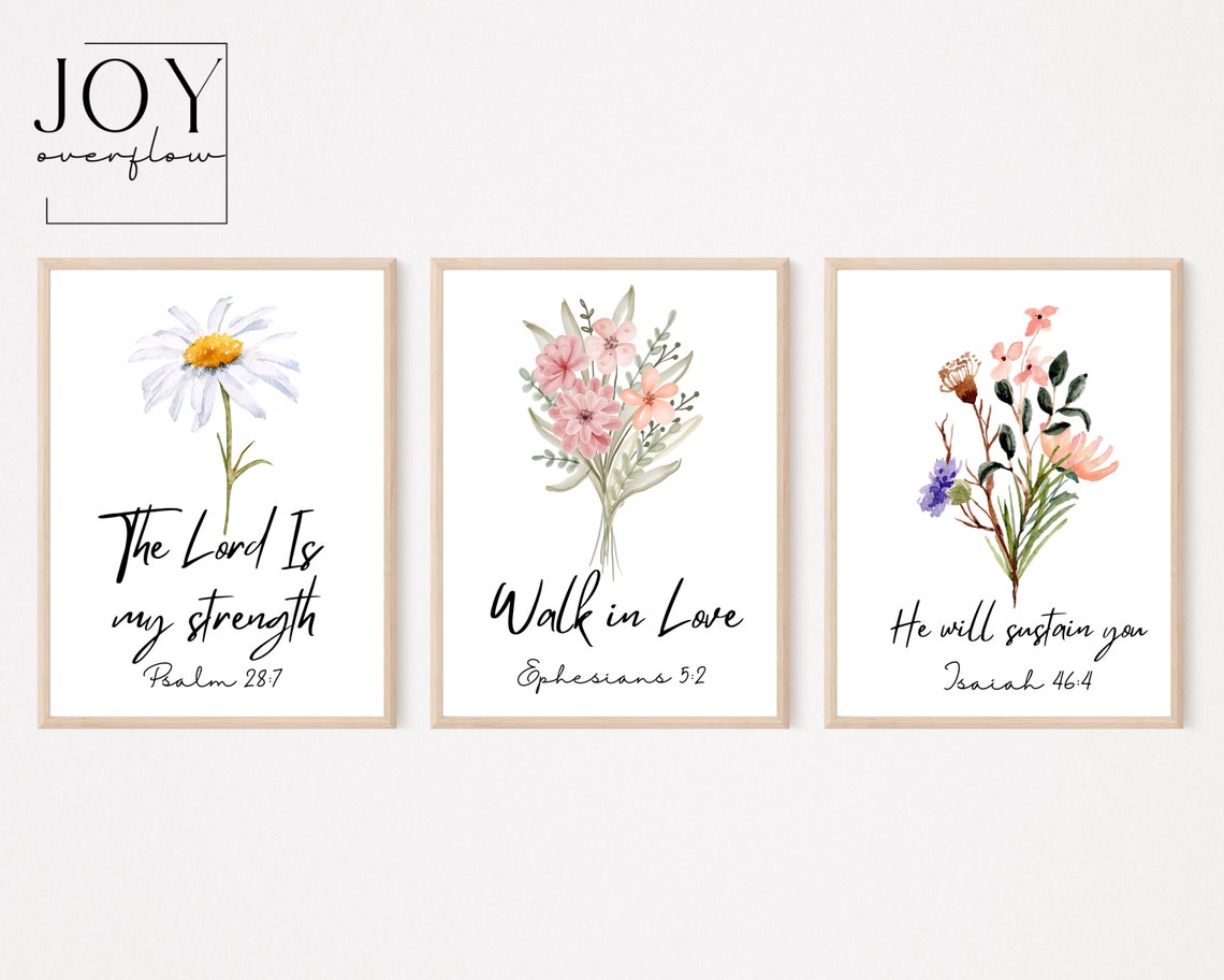 Wall Art Set of 6, Scripture Artwork, Set of 6 Prints, Floral Artwork ...