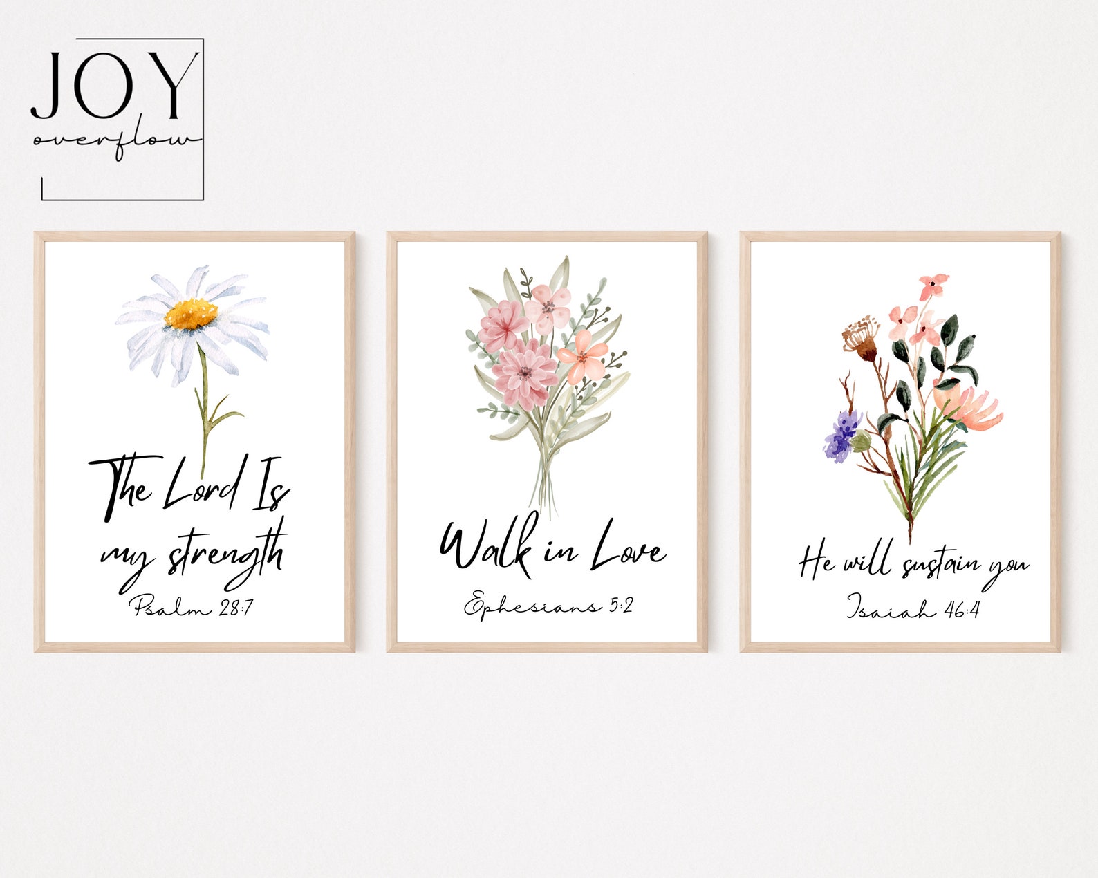 Wall Art Set of 6, Scripture Artwork, Set of 6 Prints, Floral Artwork ...