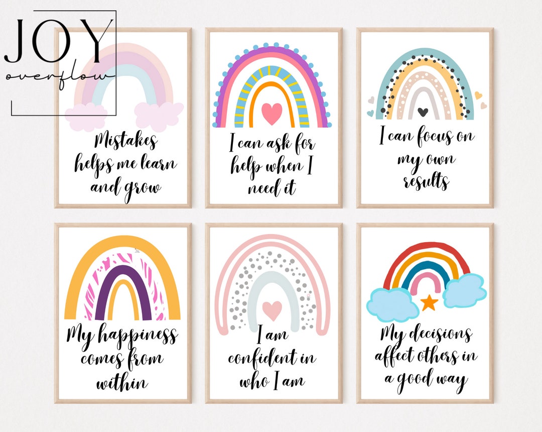 Set of Six Kids Positive Affirmation Wall Art, Kids Affirmation Print ...