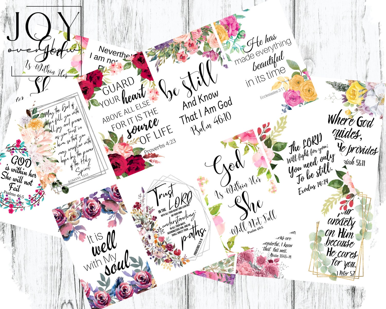Floral Bible Verse Set of 24 Christian Note Cards Scripture - Etsy