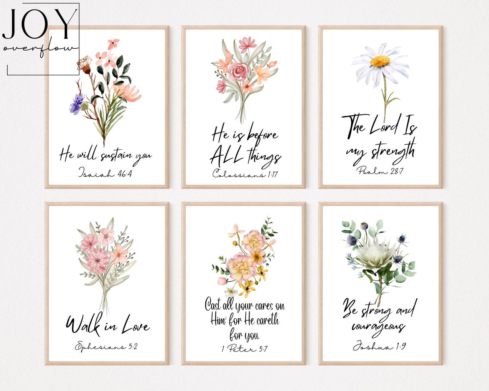Wall Art Set of 6, Scripture Artwork, Set of 6 Prints, Floral Artwork ...
