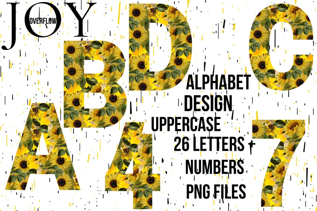 Sunflower Alphabet, Alphabet Bundle Pack, Flower Letters, Sublimation ...