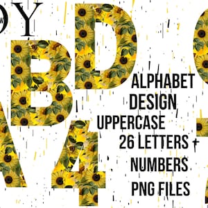 Sunflower Alphabet, Alphabet Bundle Pack, Flower Letters, Sublimation ...