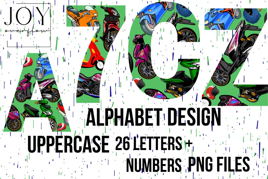 Motorcycle Clipart, Alphabet Clipart, Sublimation Alphabet, Watercolor ...