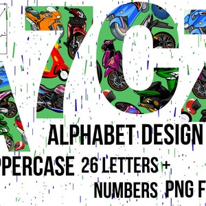 Motorcycle Clipart, Alphabet Clipart, Sublimation Alphabet, Watercolor ...