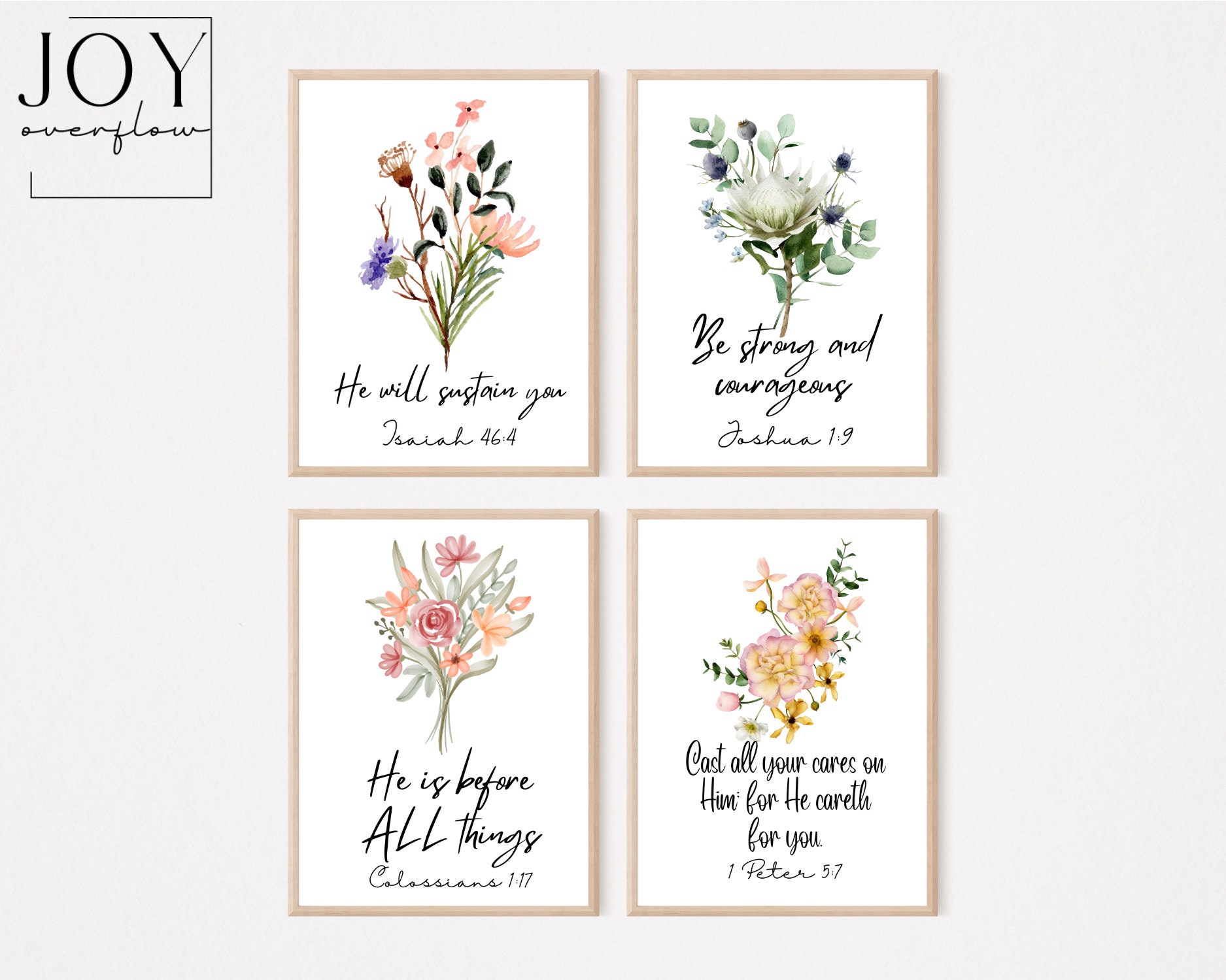 Wall Art Set of 6, Scripture Artwork, Set of 6 Prints, Floral Artwork ...