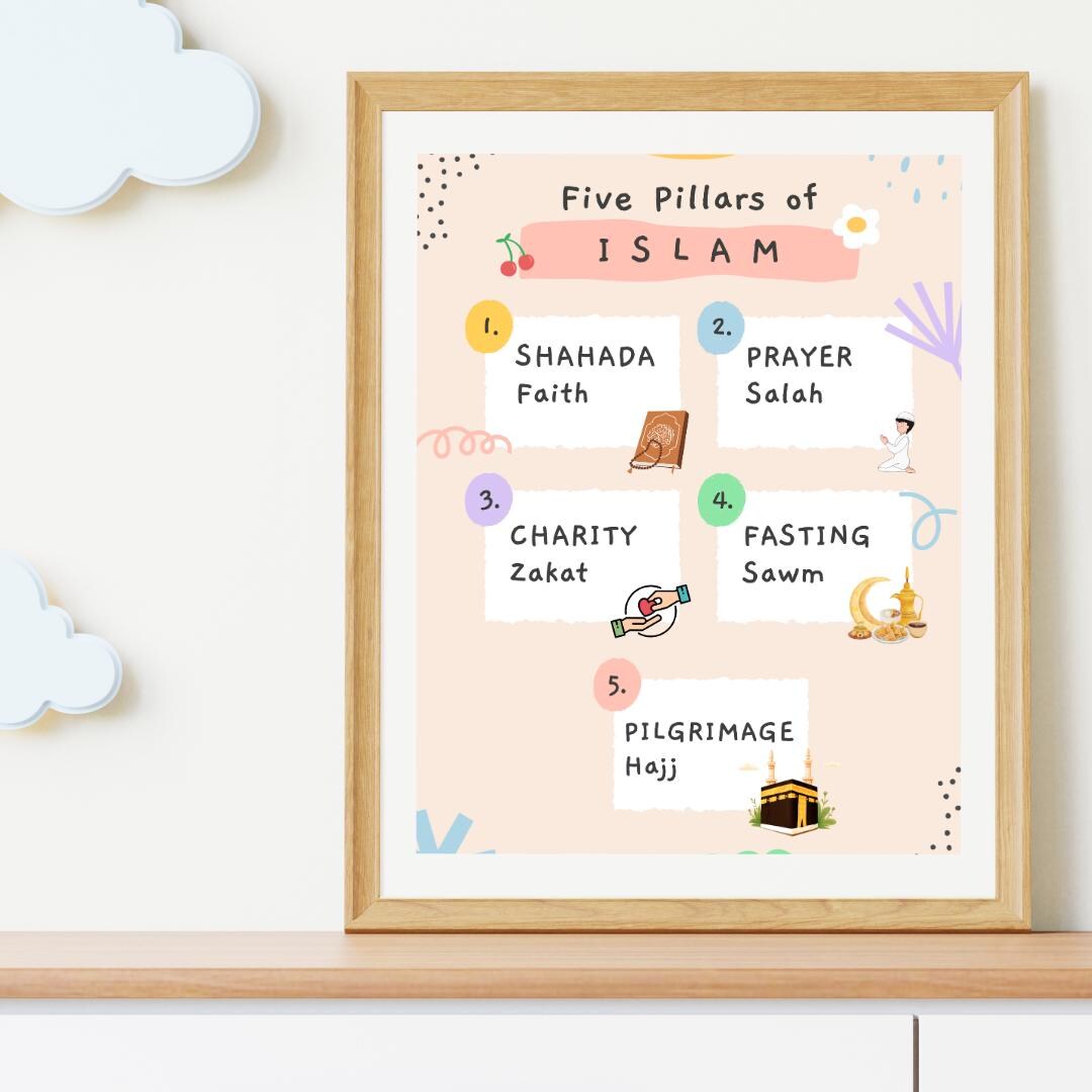 Five Pillars of Islam Printable for Kids – Islamic Educational Wall Art ...