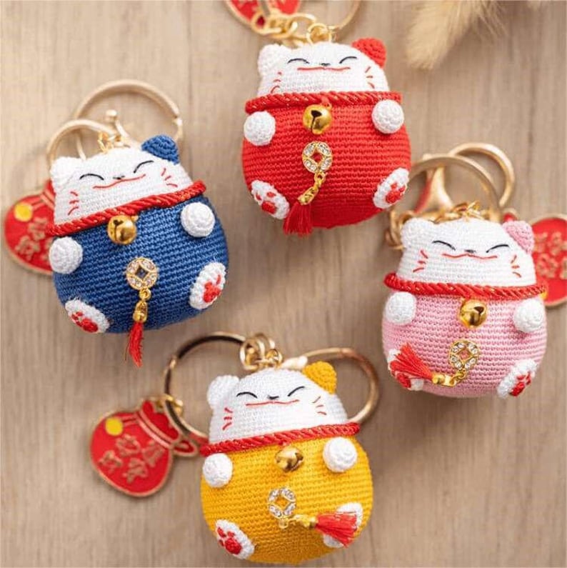 Cat Keychain Crochet Pattern, Amigurumi Cat Keychain,cute DIY Cat Charm ...