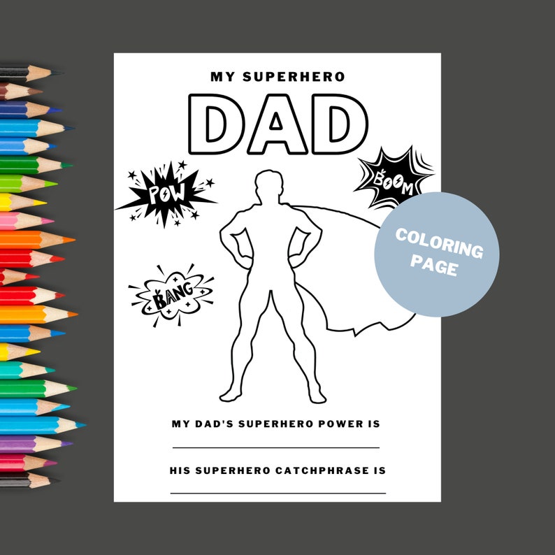 Superhero Dad Coloring Page, Father's Day Gift, Dad Appreciation, Dad's ...
