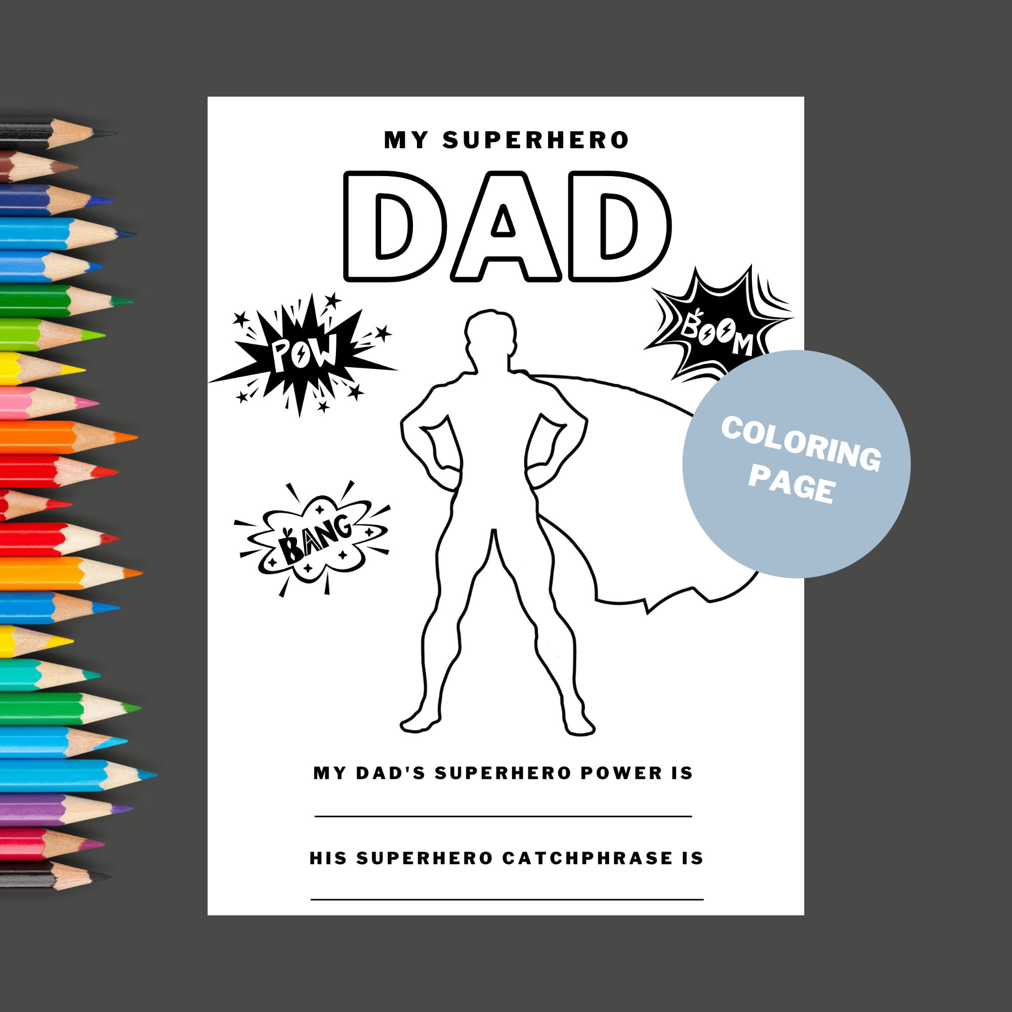 Superhero Dad Coloring Page, Father's Day Gift, Dad Appreciation, Dad's ...