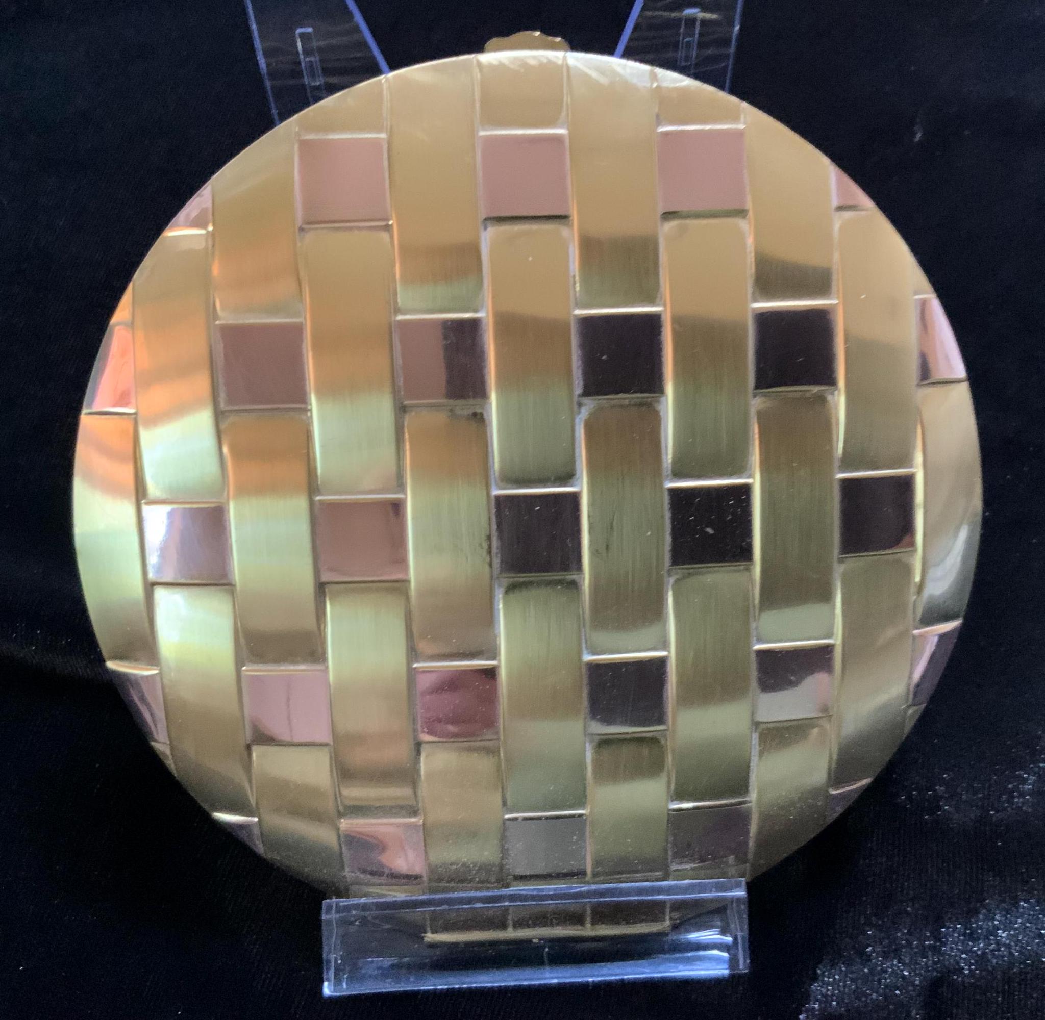 Evans Large 5” Flapjack Vintage Powder Compact. Duotone Gold and Rose ...