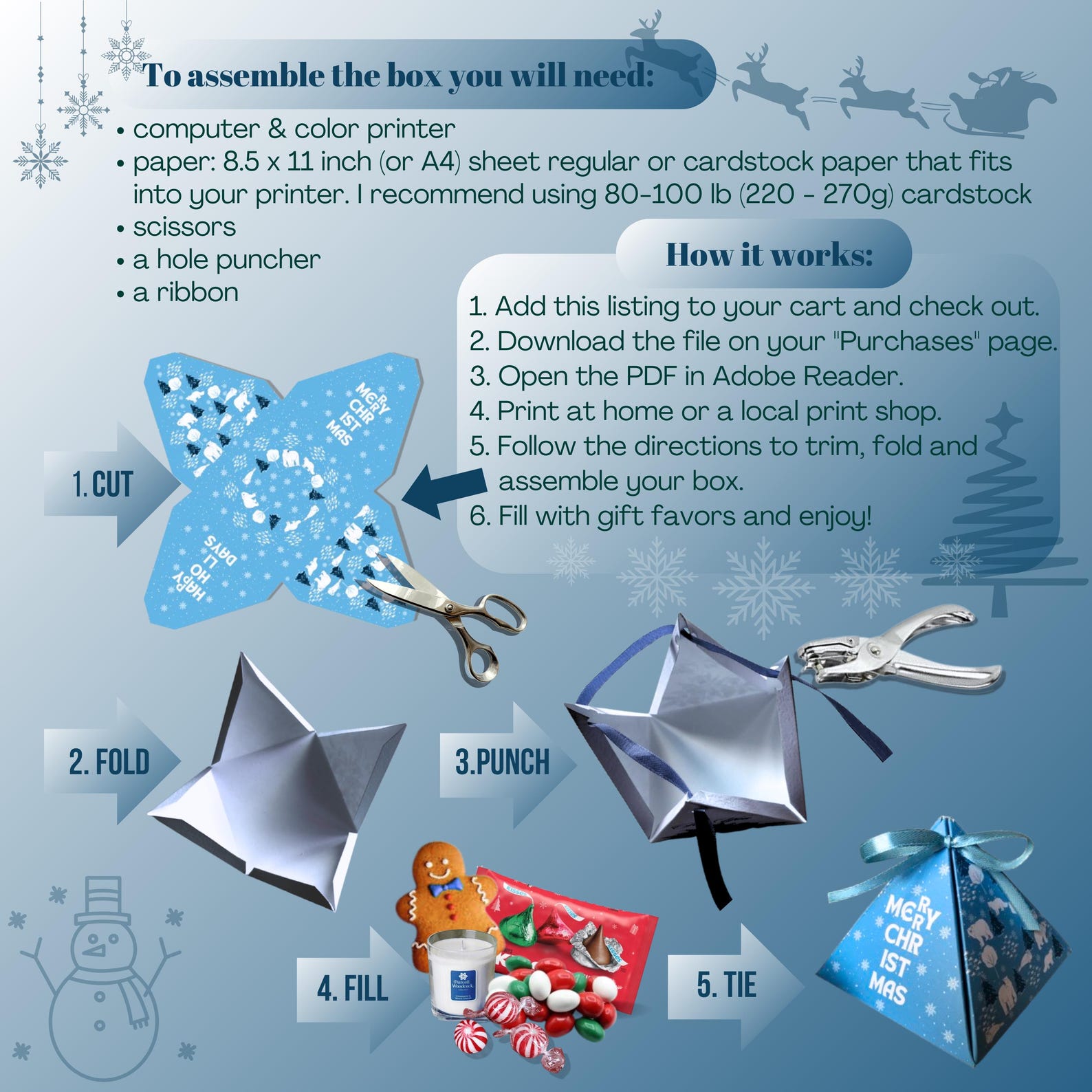 Printable Christmas Pyramid Gift Box: DIY Party Favor (PDF) - Etsy