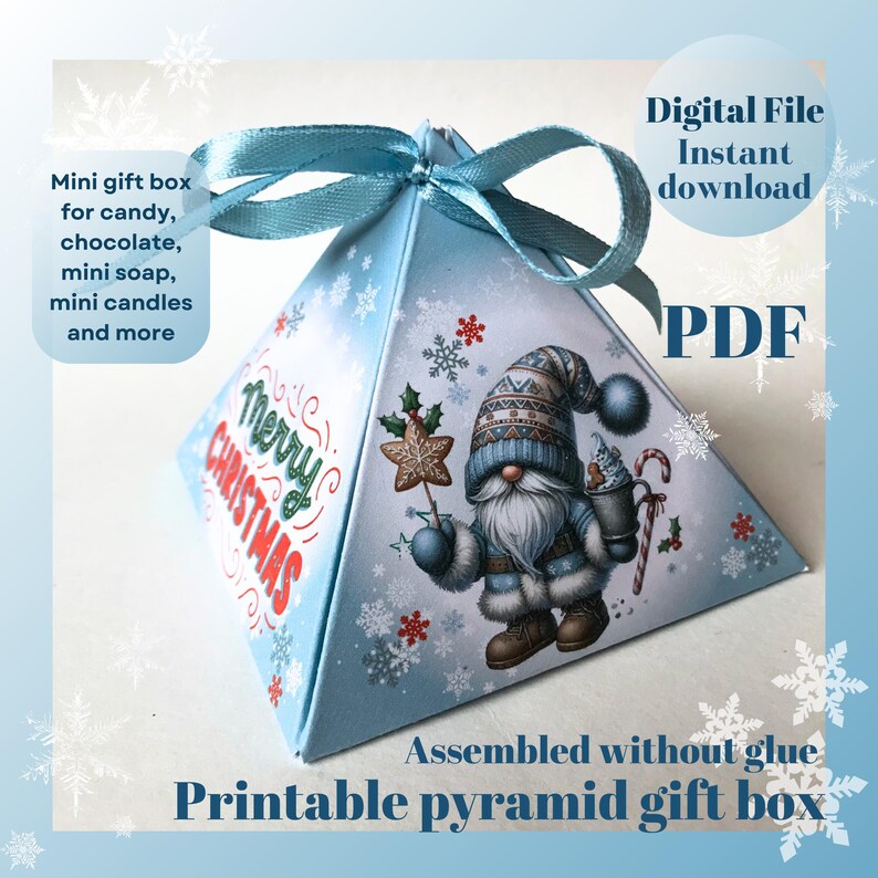Printable Christmas Mini Gift Box Party Favor Box DIY Pyramid Christmas ...
