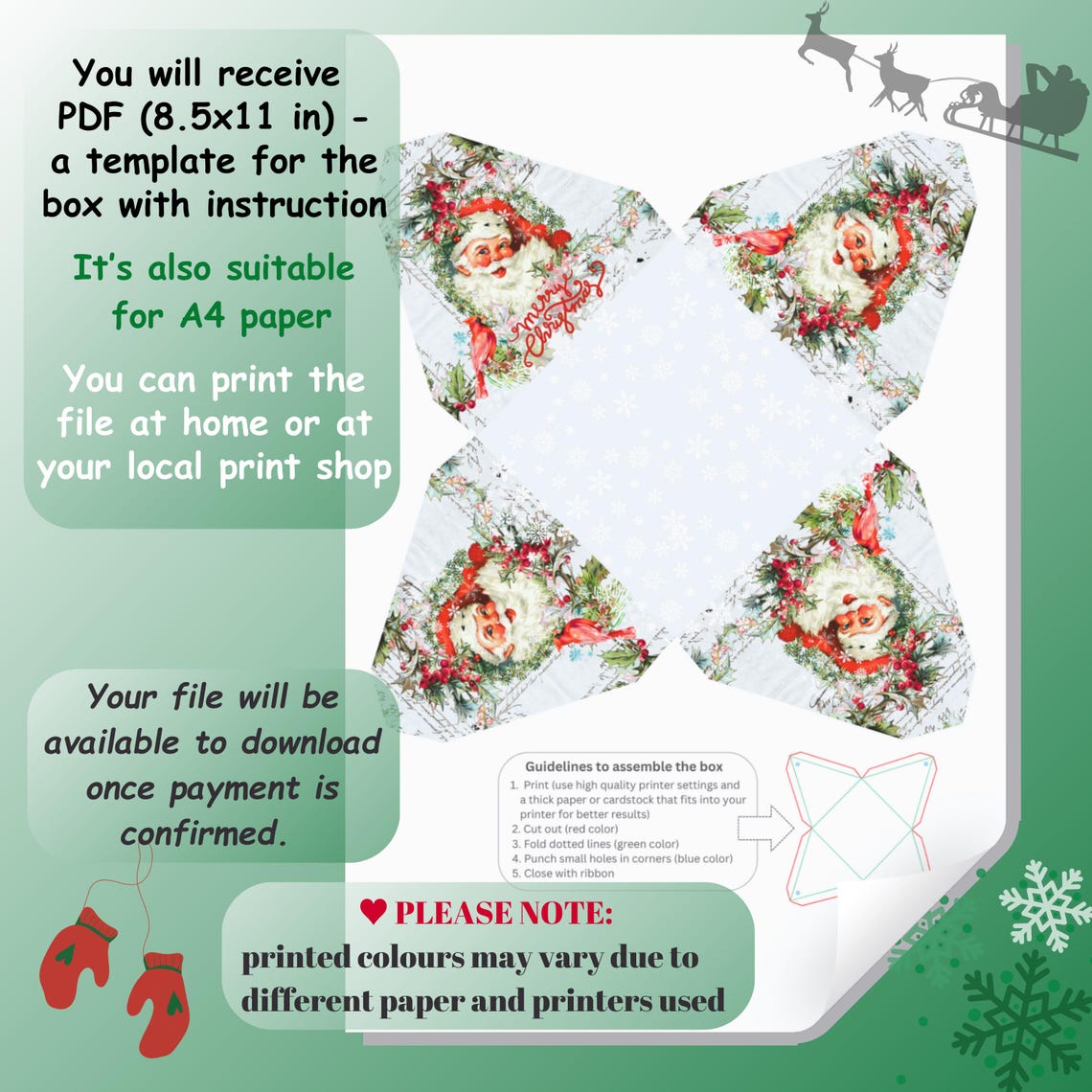 Printable Christmas Mini Gift Box New Year Party Favor Box DIY Pyramid ...