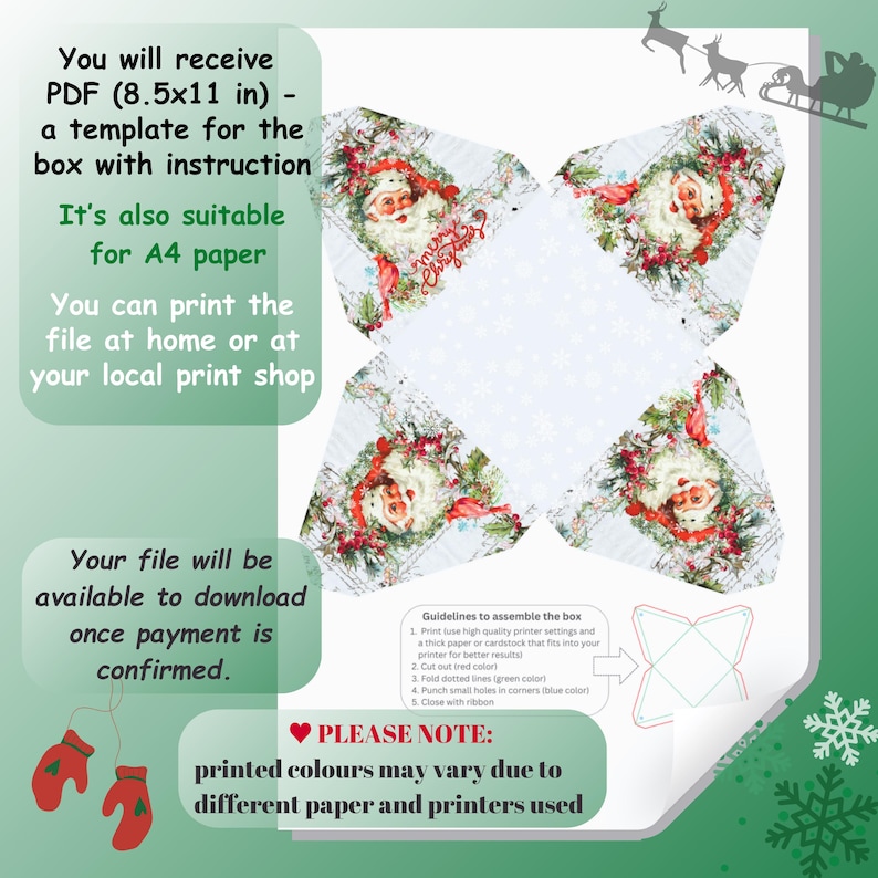 Printable Christmas Mini Gift Box New Year Party Favor Box DIY Pyramid ...