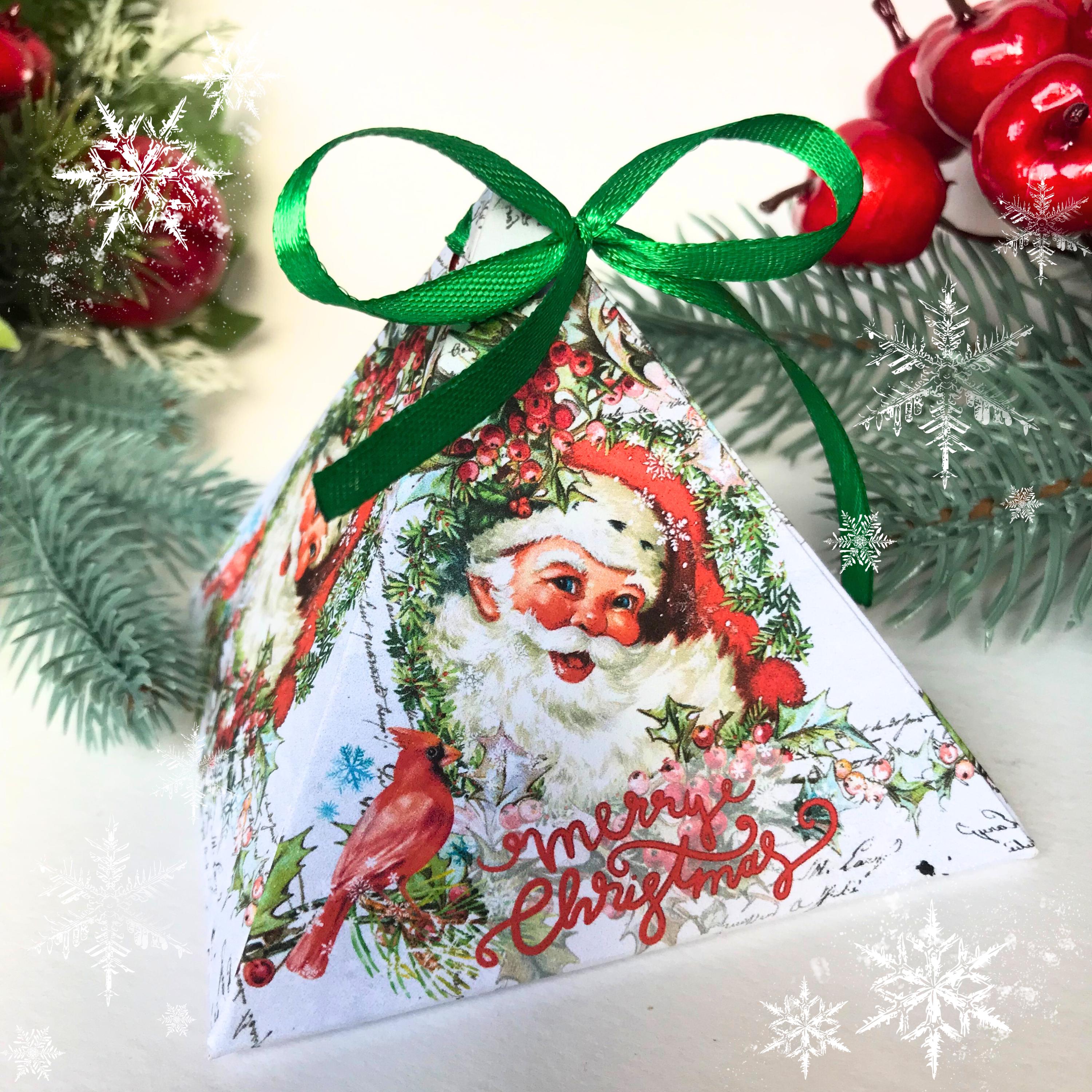 Printable Christmas Mini Gift Box New Year Party Favor Box DIY Pyramid ...