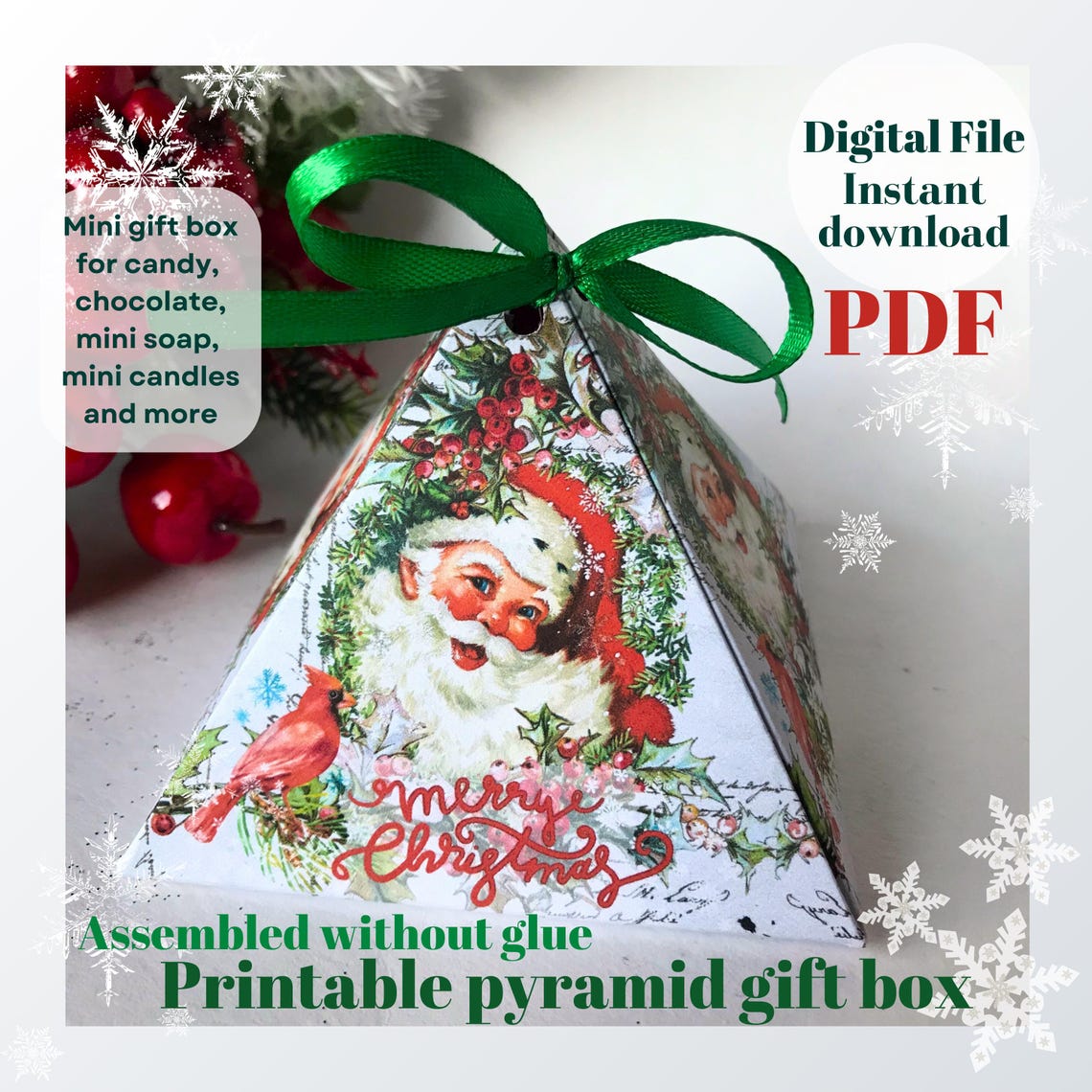 Printable Christmas Mini Gift Box New Year Party Favor Box DIY Pyramid ...