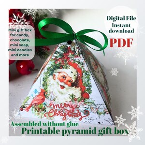 Printable Christmas Mini Gift Box New Year Party Favor Box DIY Pyramid ...