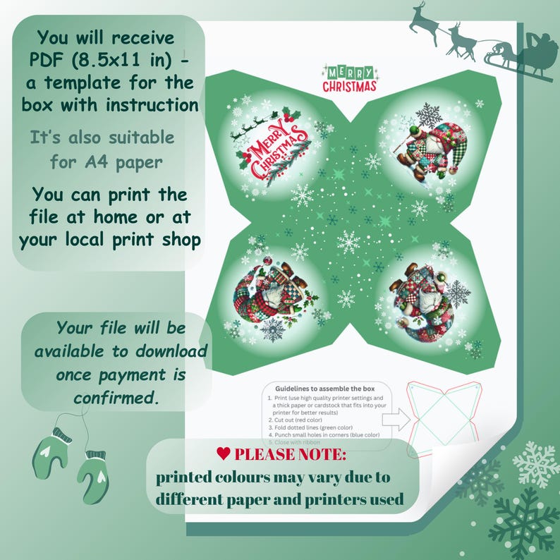 Printable Christmas Gnome Pyramid Gift Box: DIY Party Favor (PDF) - Etsy
