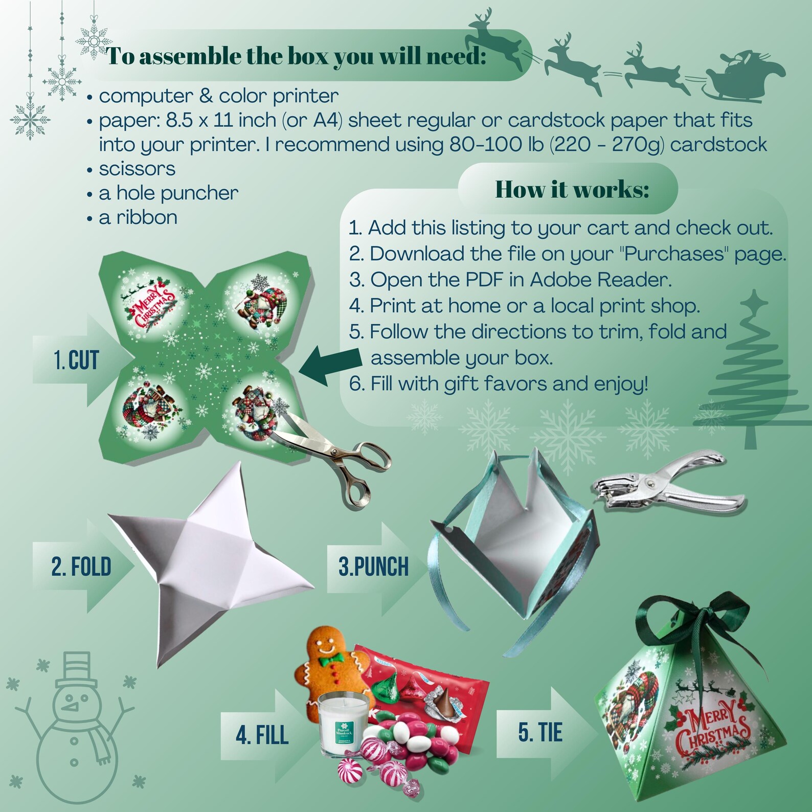 Printable Christmas Gnome Pyramid Gift Box: DIY Party Favor (PDF) - Etsy