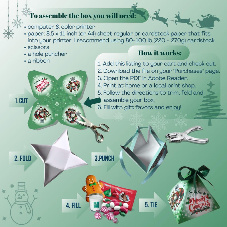 Printable Christmas Mini Gift Box Party Favor Box DIY Pyramid Christmas ...