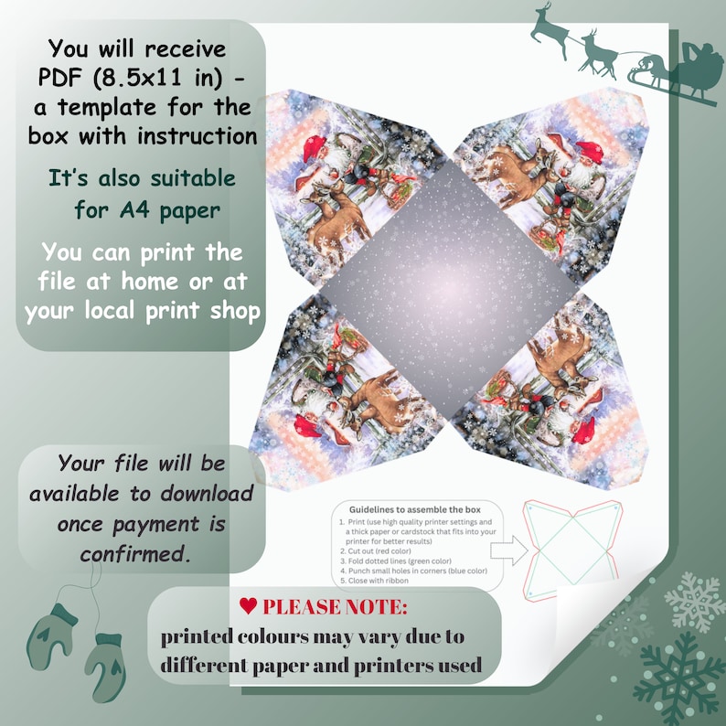 Printable Christmas Mini Gift Box New Year Party Favor Box DIY Pyramid ...