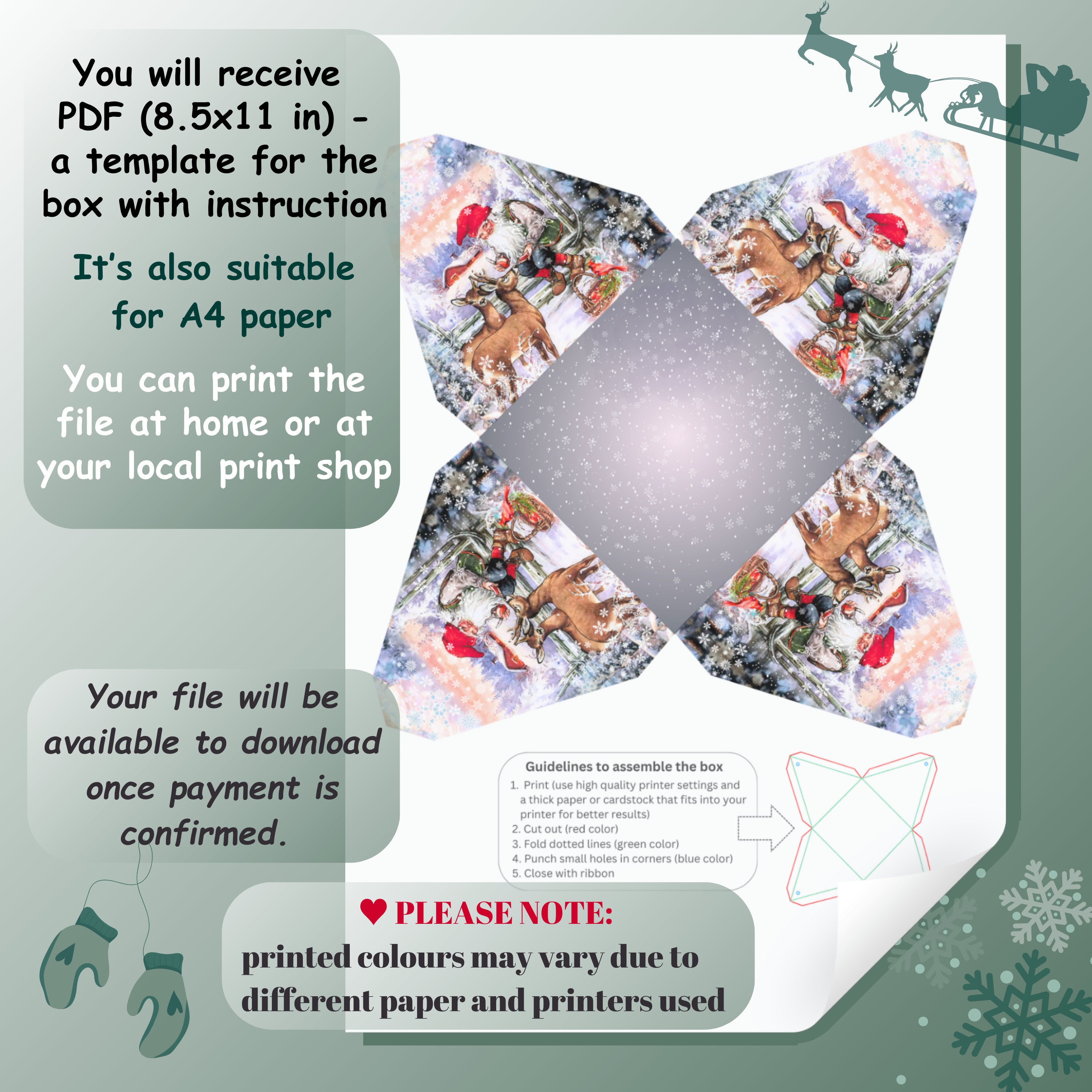 Printable Christmas Mini Gift Box New Year Party Favor Box DIY Pyramid ...