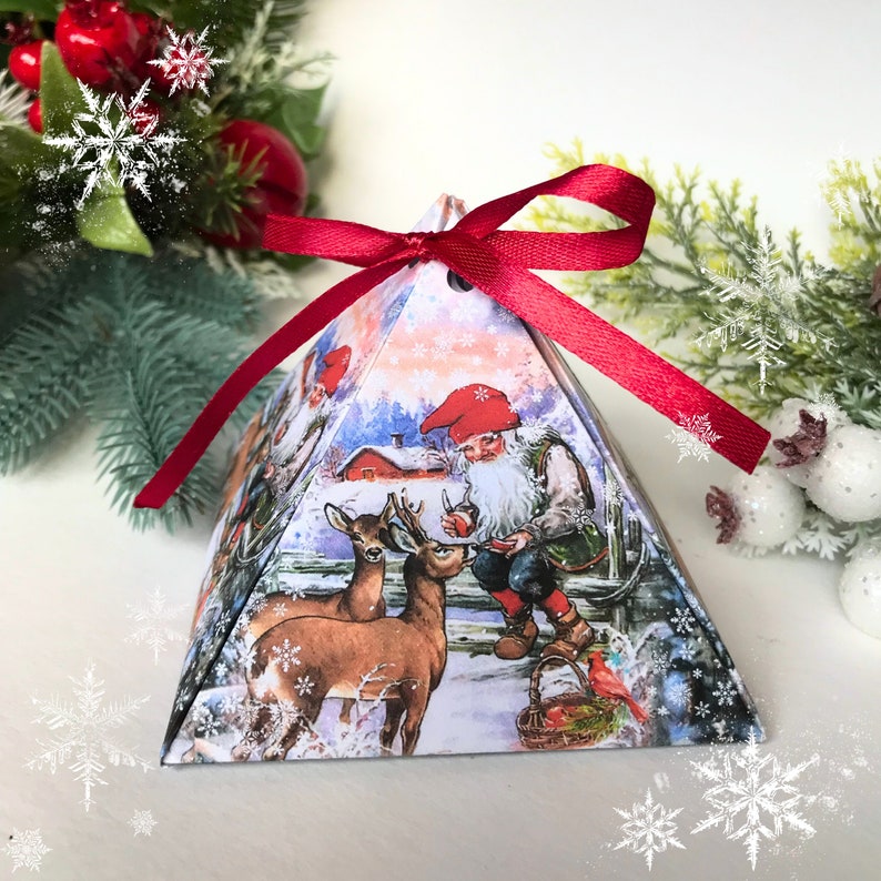Printable Christmas Mini Gift Box New Year Party Favor Box DIY Pyramid ...
