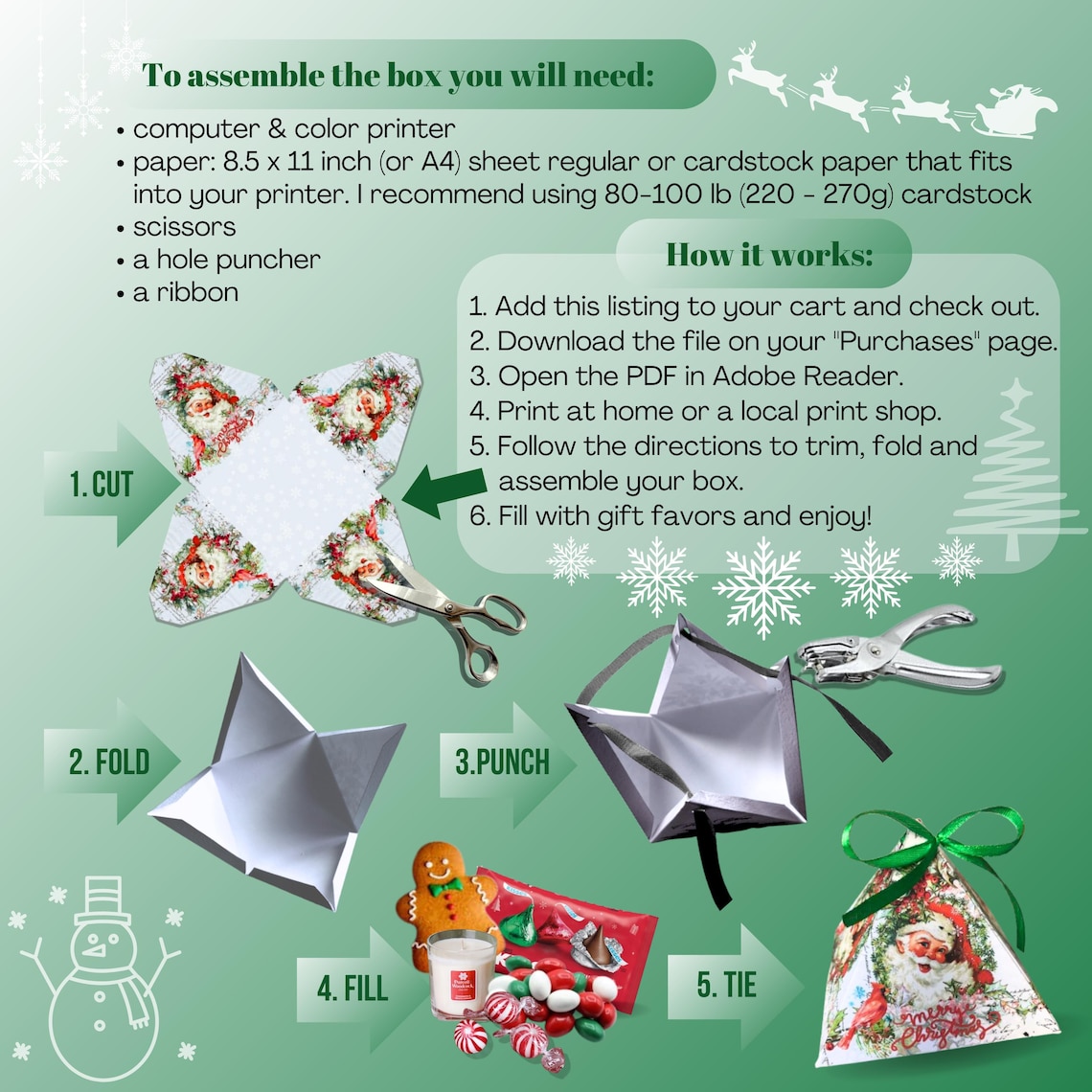 Printable Christmas Mini Gift Box New Year Party Favor Box DIY Pyramid ...