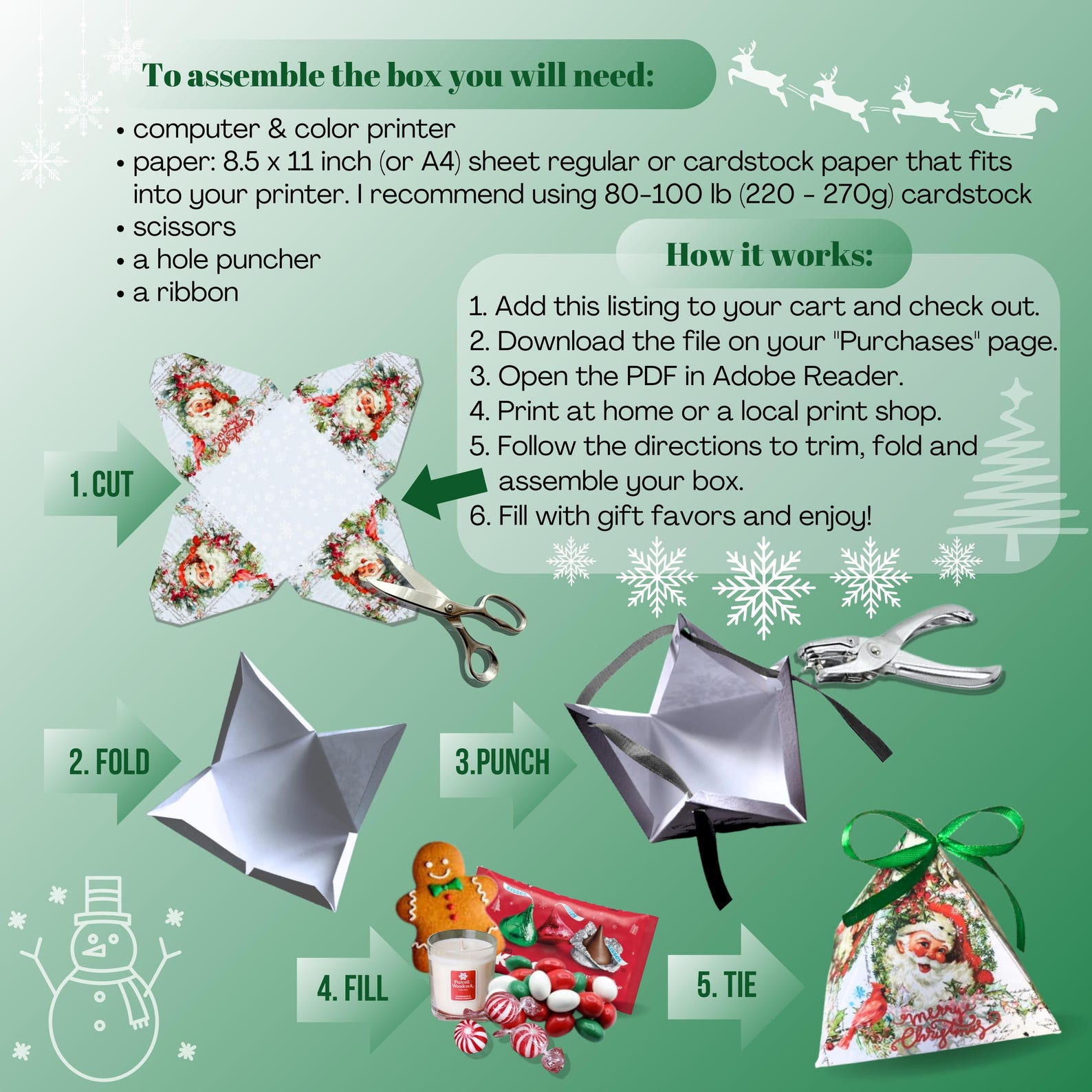 Printable Christmas Mini Gift Box New Year Party Favor Box DIY Pyramid ...