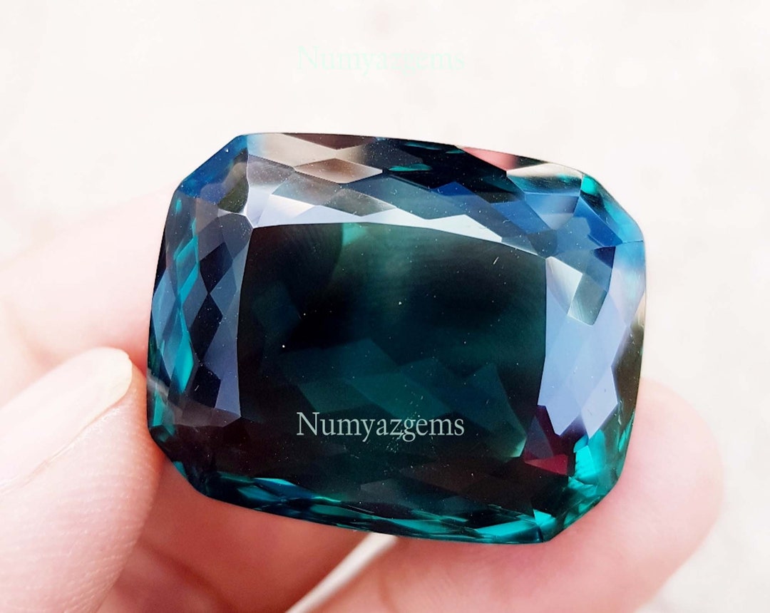 Certified 90 Ct Topaz Green Bluish Cushion Shape Brilliant Cut Lab ...