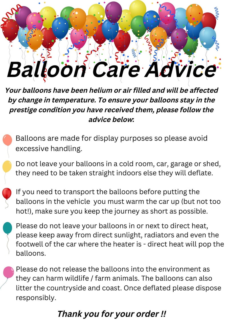 Printable /digital Download Balloon Care Advice Card - Etsy