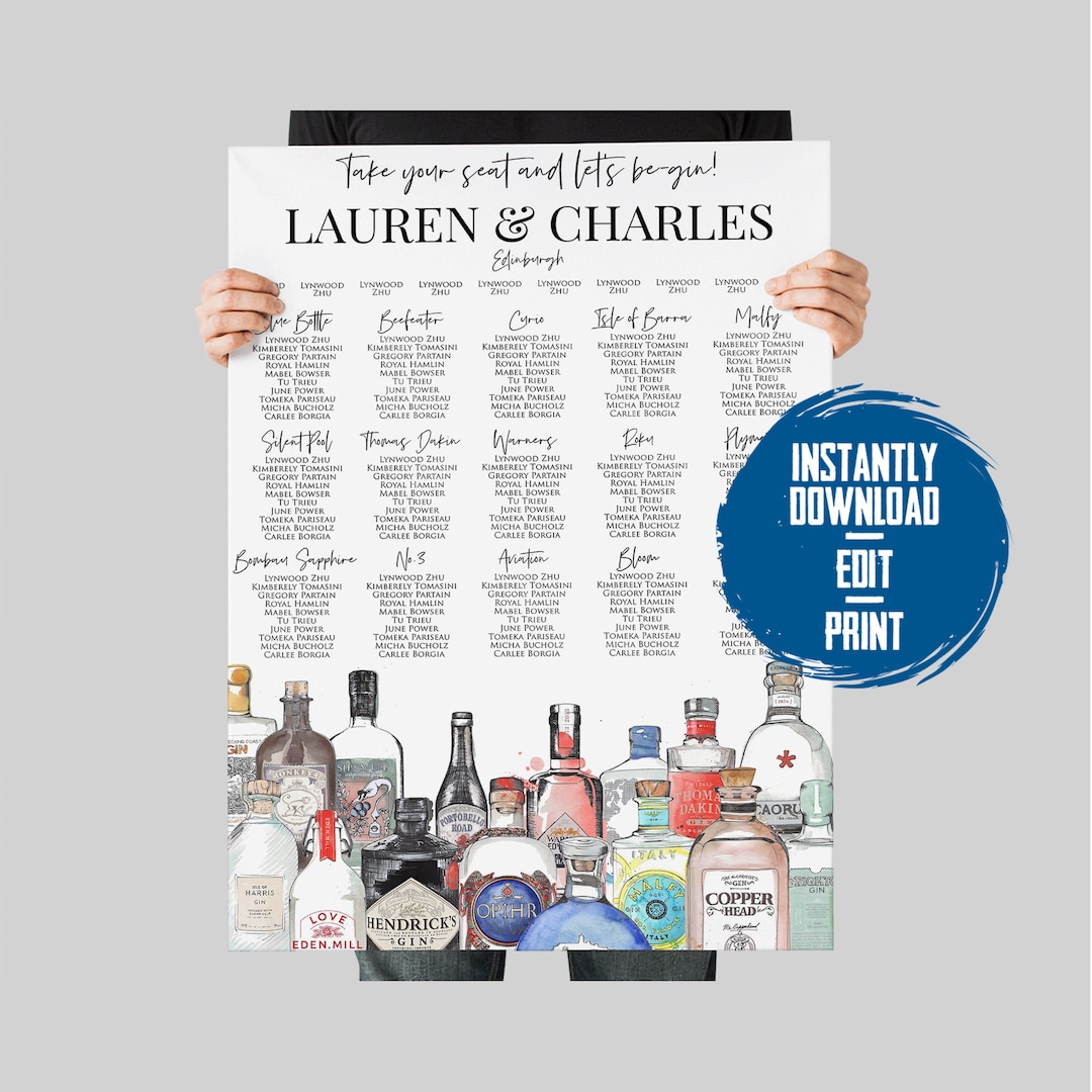 Seating Chart Template Gin Bottle | Gin Wedding Table Plan | Canva ...