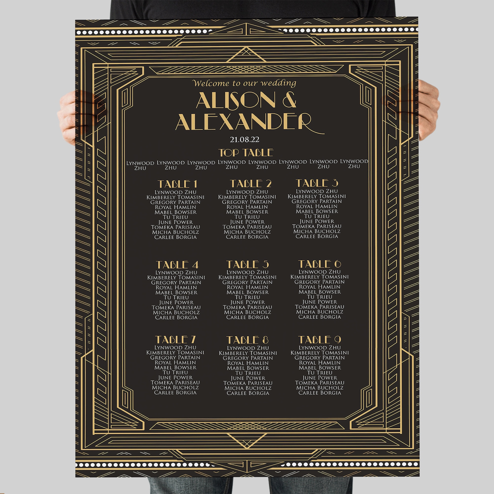 Art Deco Wedding Seating Chart Canva Template Wedding Seating - Etsy