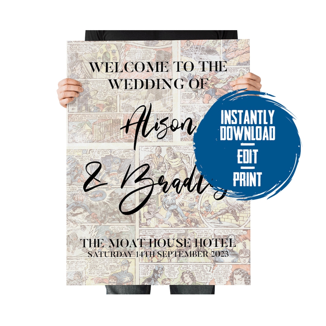 Superhero Themed Wedding Welcome Sign Template, Comic Book Welcome Sign ...