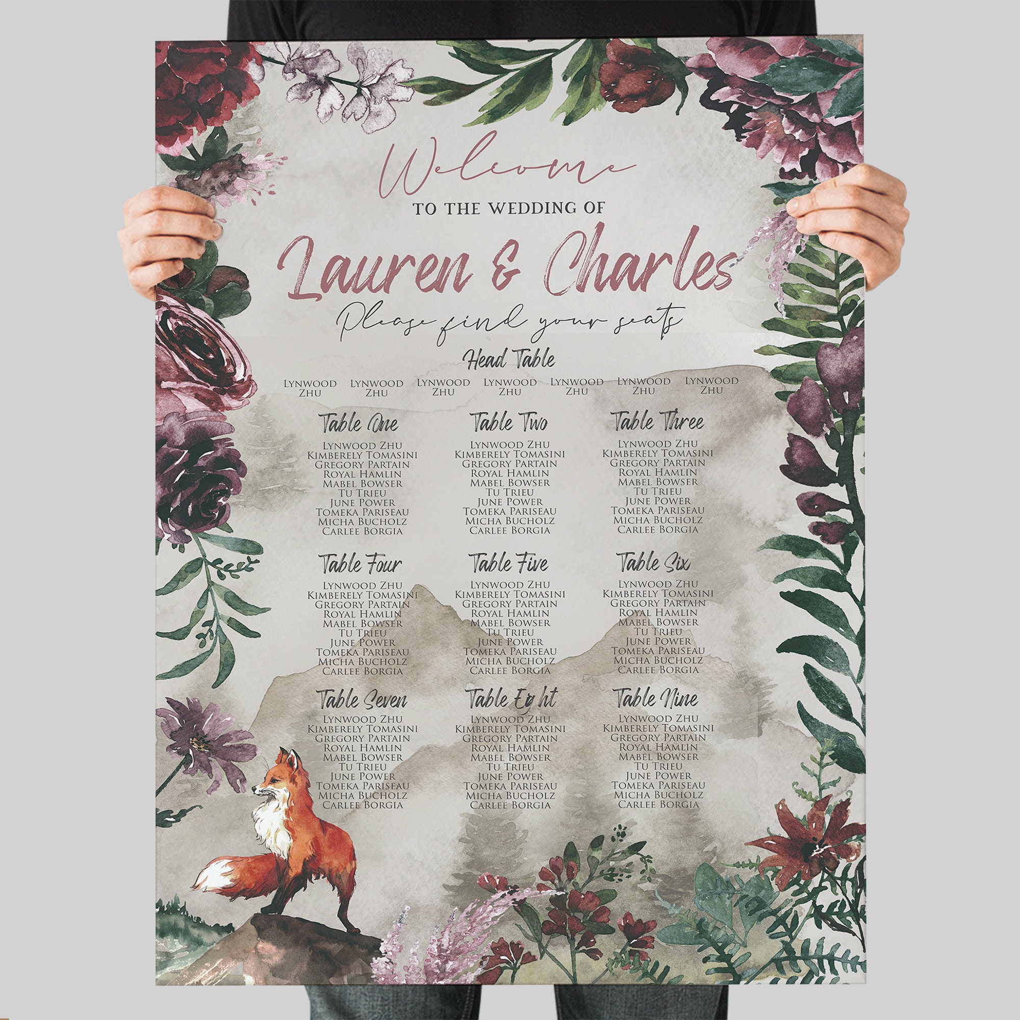 Editable Wedding Seating Chart Template Woodland Wedding - Etsy
