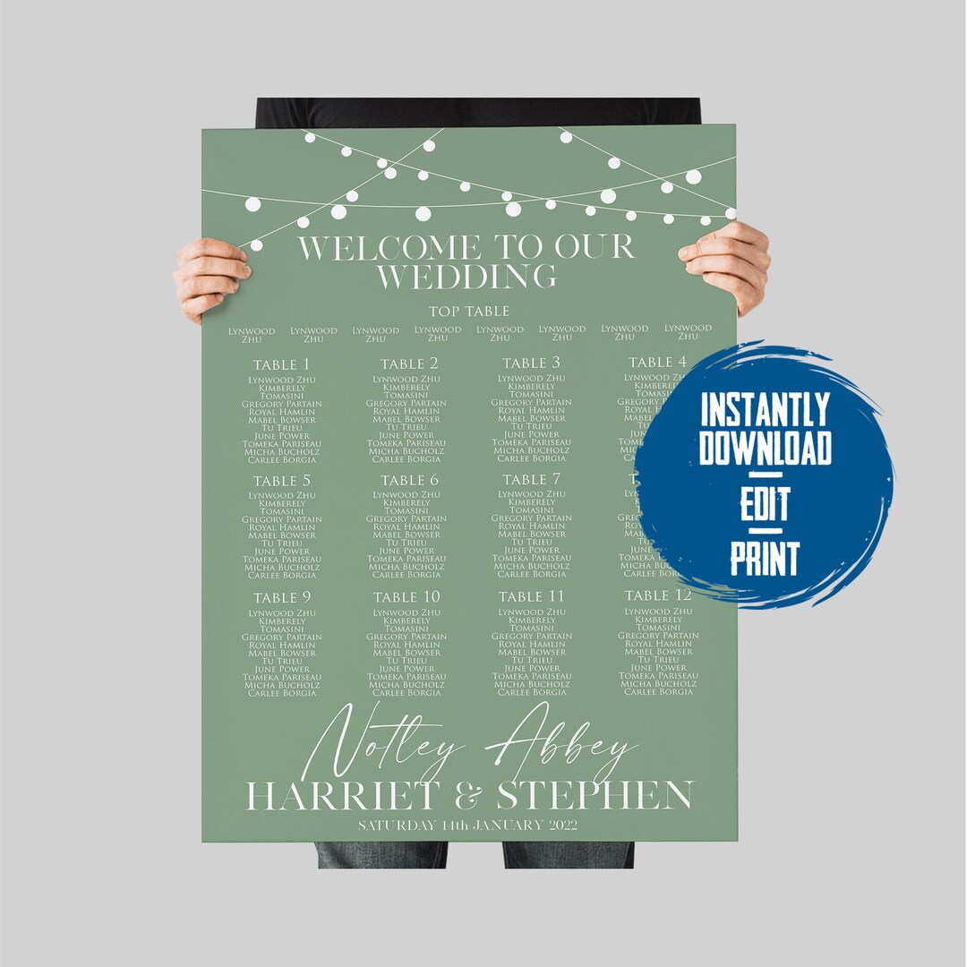 Fairy Light Wedding Seating Chart | Rustic Table Plan (digital Download ...