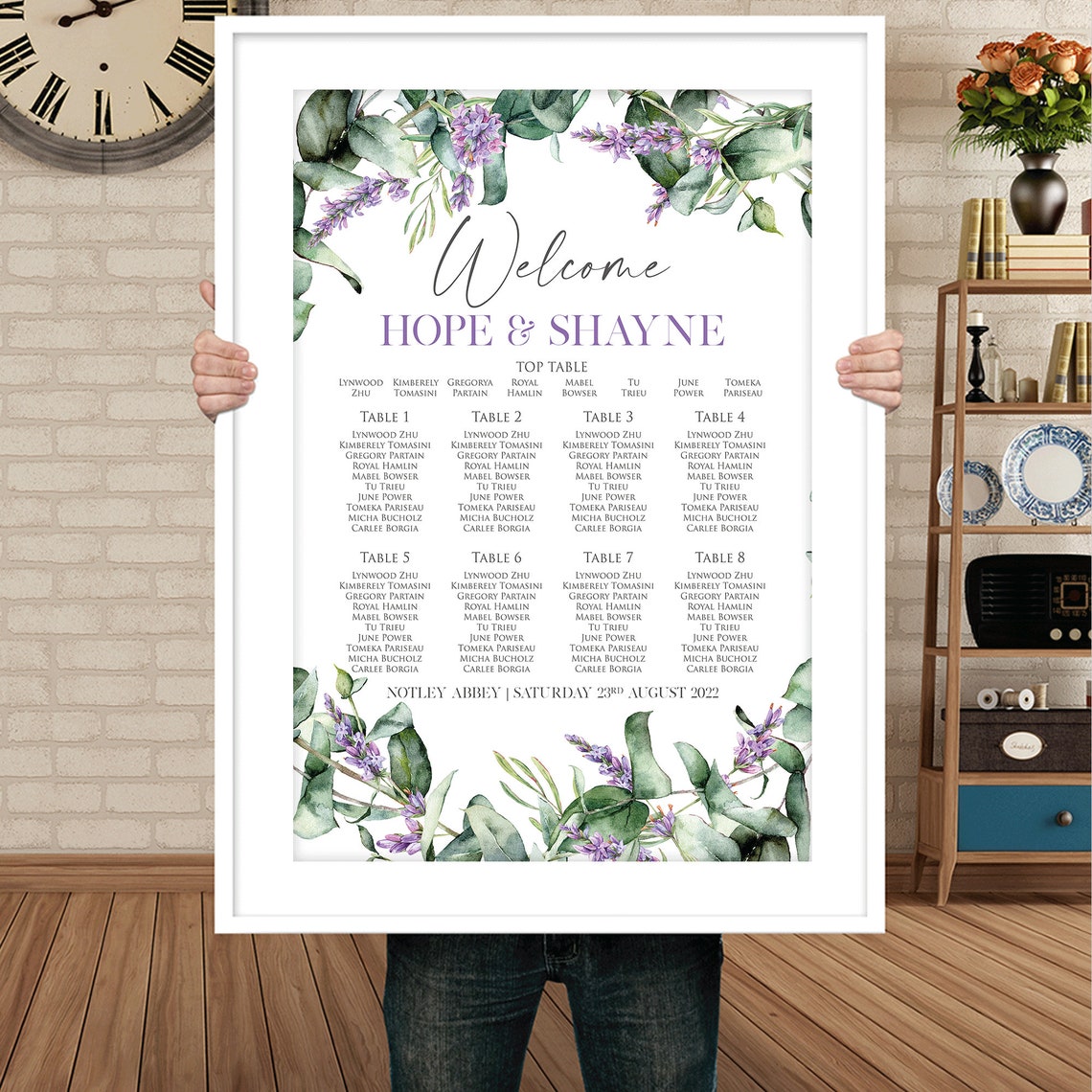 Printable Eucalyptus & Lavender Wedding Seating Chart, Editable Green ...