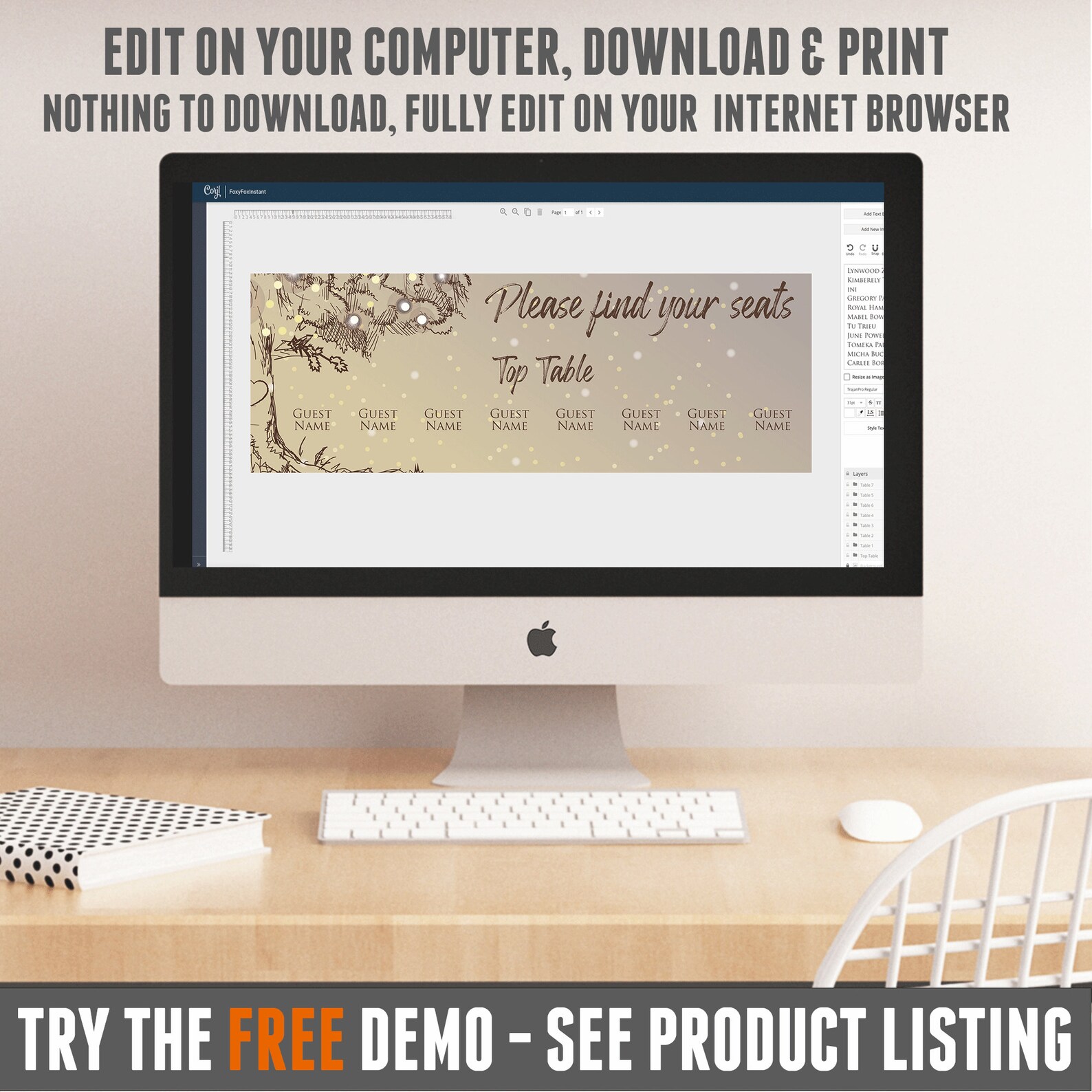 Printable Rustic Wedding Seating Chart Cards Editable - Etsy