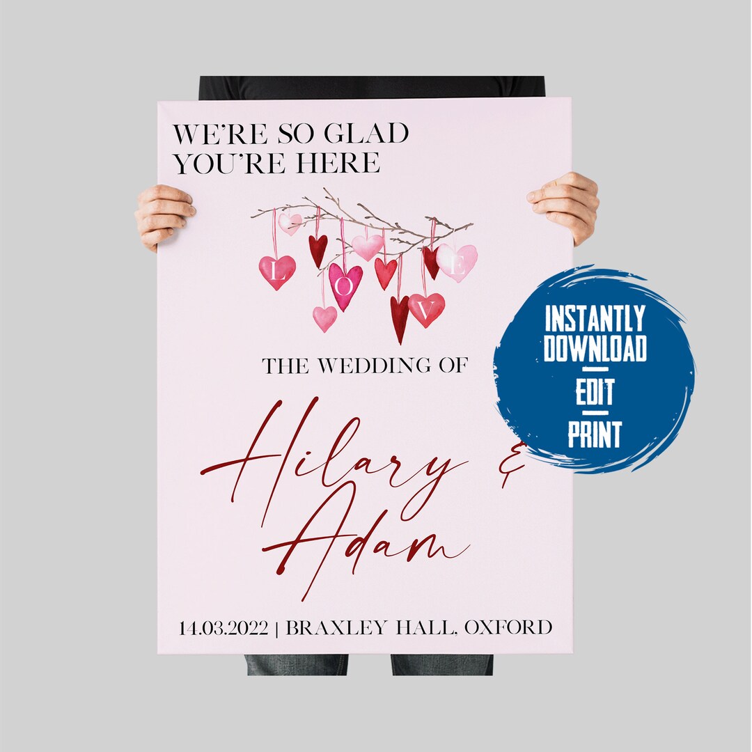 Romantic Love Heart Welcome Sign Pink Rose Gold Christening Baptism ...