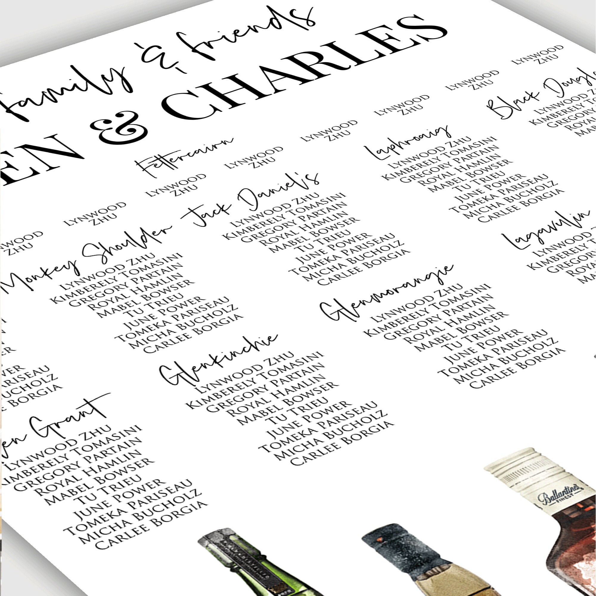 Seating Chart Template Whiskey Bottle | Scotch Wedding Table Plan ...