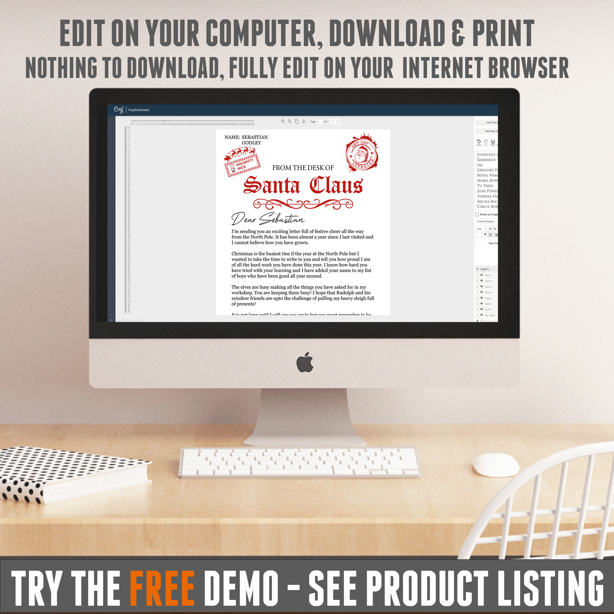 Printable Santa Letter Template Digital Letter From Santa - Etsy