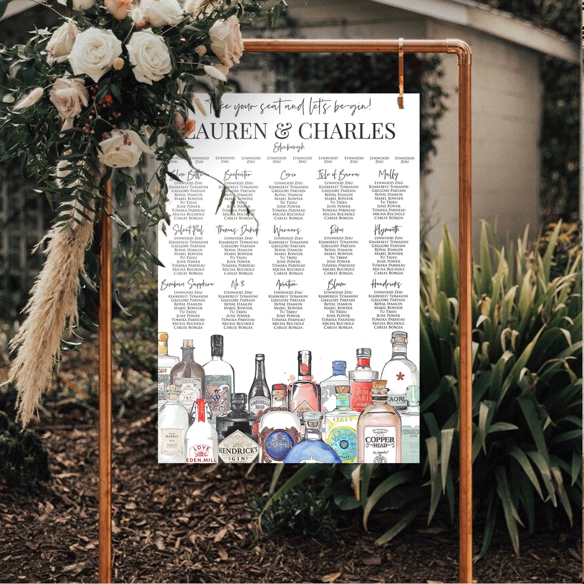 Seating Chart Template Gin Bottle Gin Wedding Table Plan - Etsy