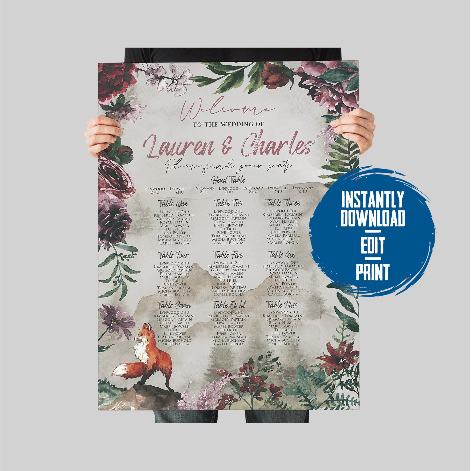 Editable Wedding Seating Chart Template Woodland Wedding - Etsy